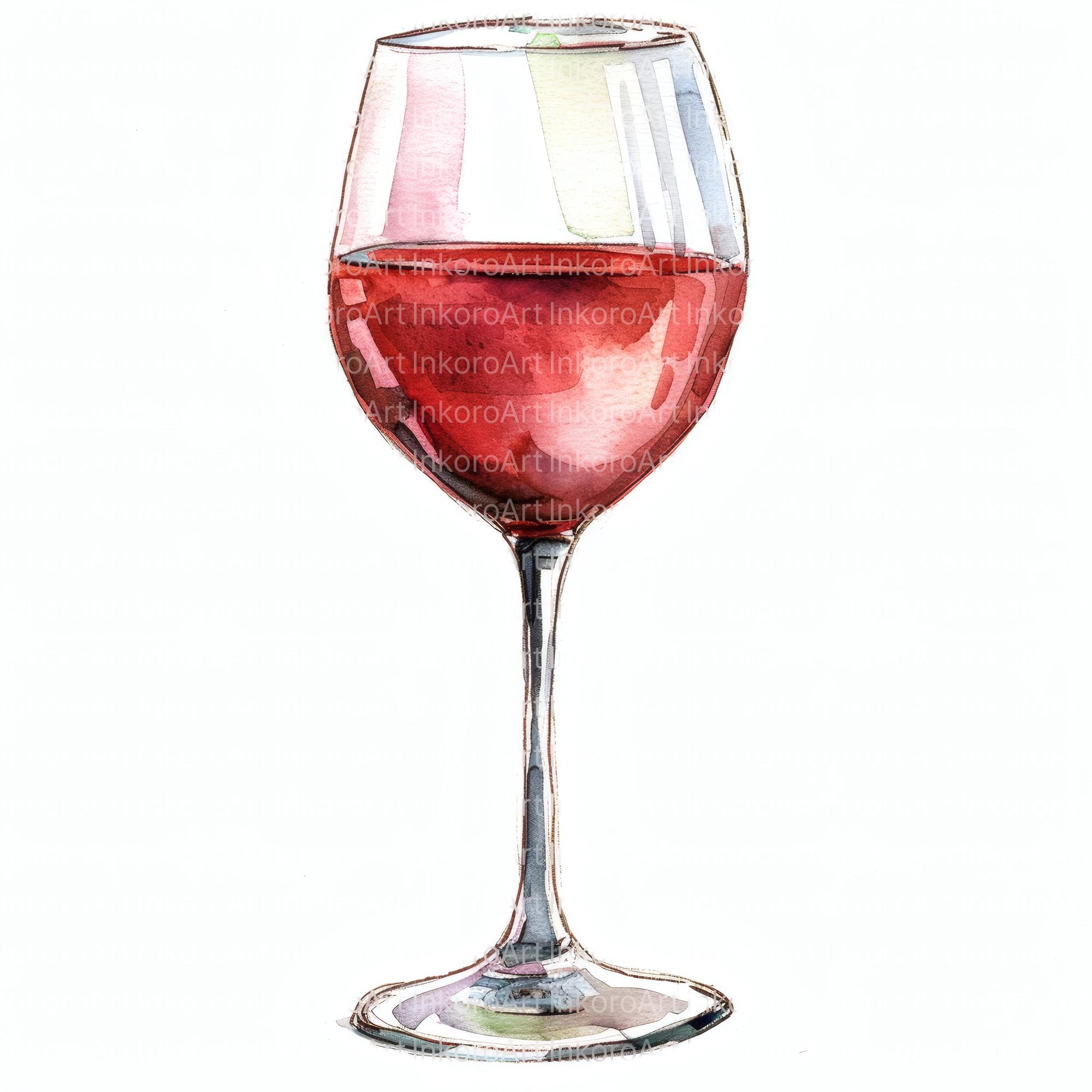 Watercolor Red Wine Clipart: Burgundy Glass & Bottle Art (digital ...