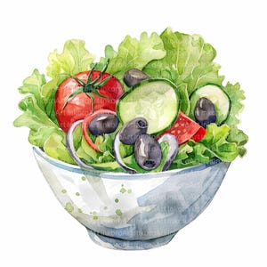 Watercolor Vegetable Salad Clipart | Lettuce, Tomato, Cucumber (digital ...