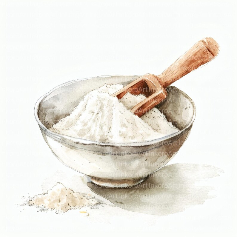 Watercolor Flour Bowl Clipart: Rustic Baking Art (digital Download, 12 ...