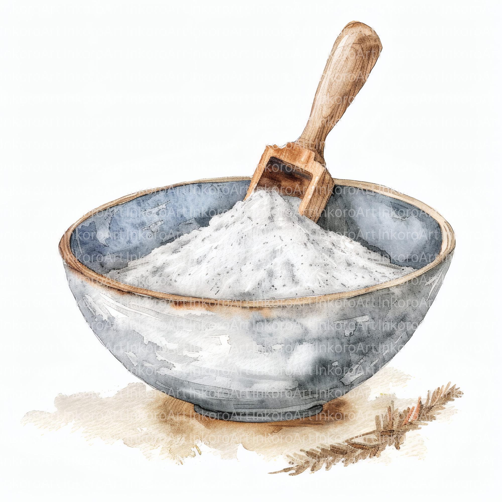 Watercolor Flour Bowl Clipart: Rustic Baking Art (digital Download, 12 ...