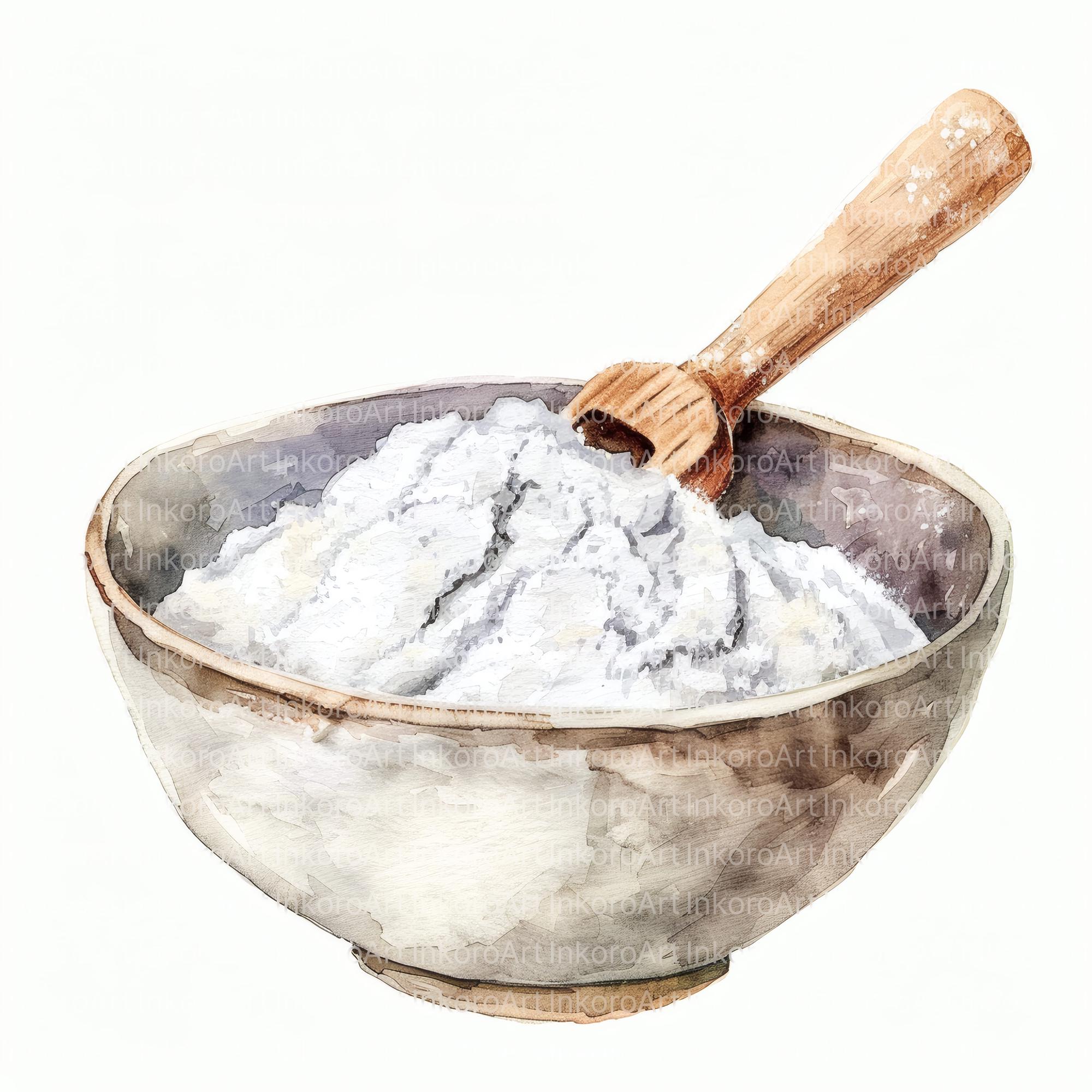 Watercolor Flour Bowl Clipart: Rustic Baking Art (digital Download, 12 ...