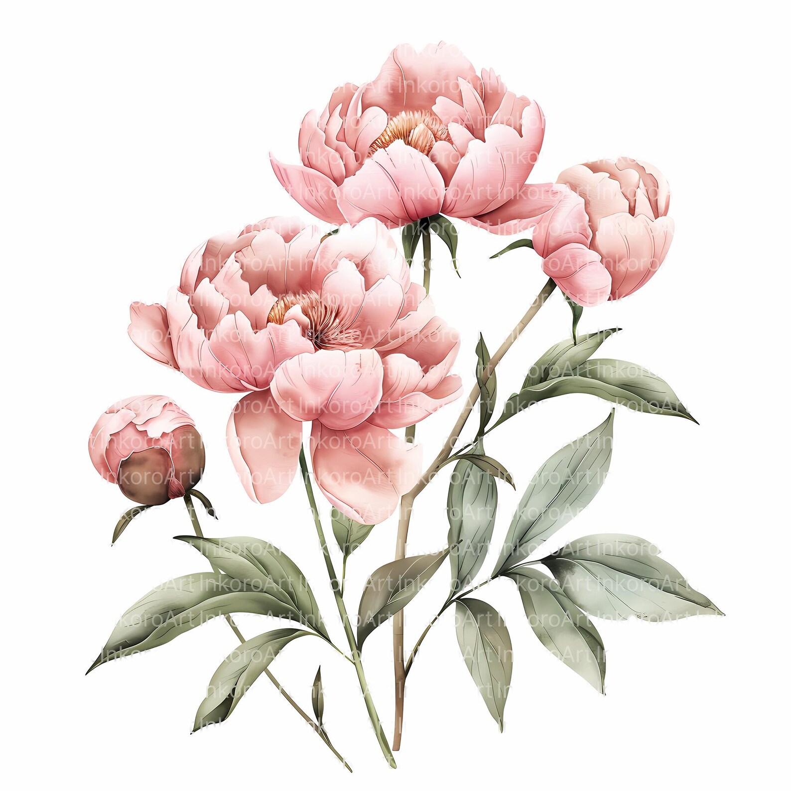 Pink Peony Watercolor Clipart | Elegant Botanical Art (digital Download ...