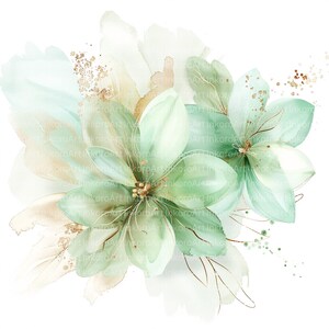 Sage Green Floral Clipart | Gold Ink Watercolor Flowers (digital ...