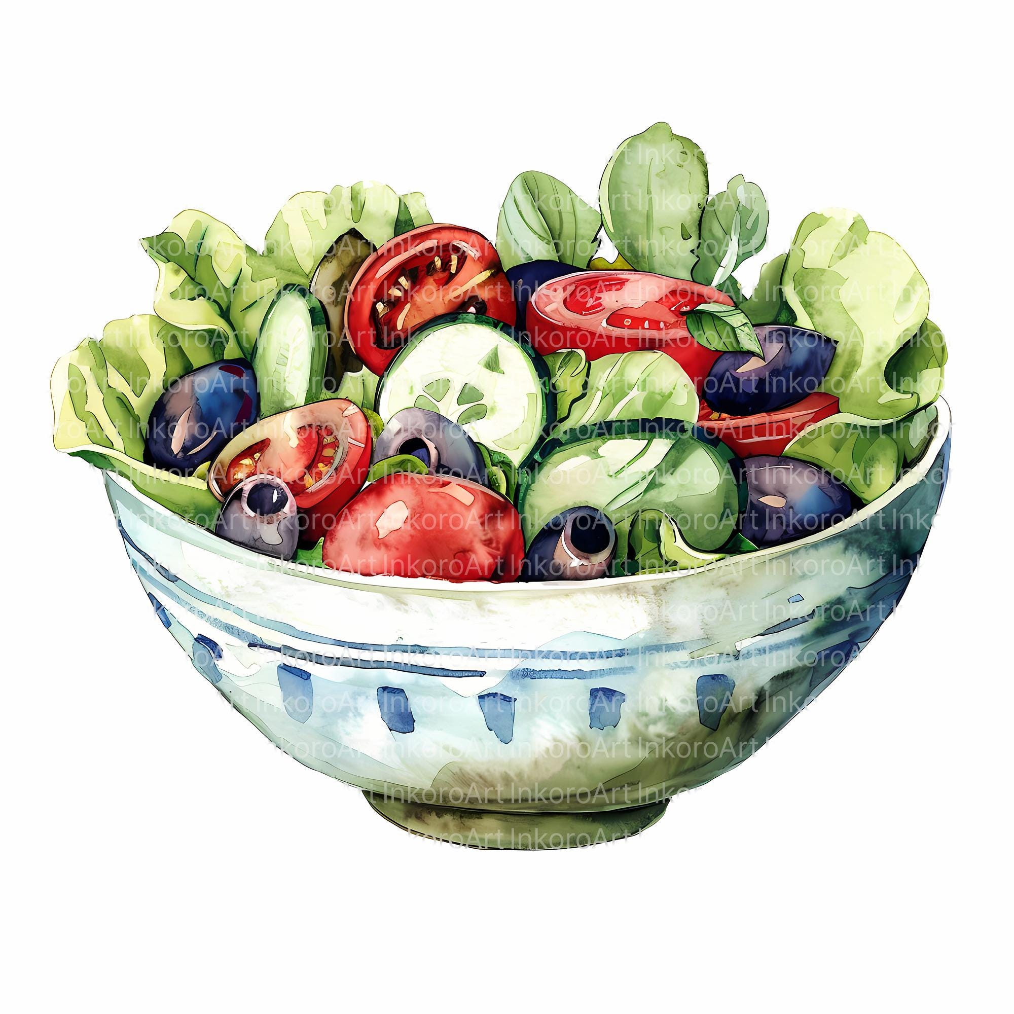 Watercolor Vegetable Salad Clipart | Lettuce, Tomato, Cucumber (digital ...