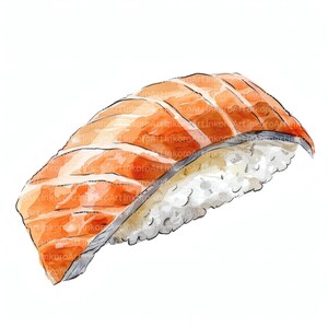 Watercolor Salmon Nigiri Clipart: Minimalist Japanese Food Art (digital ...