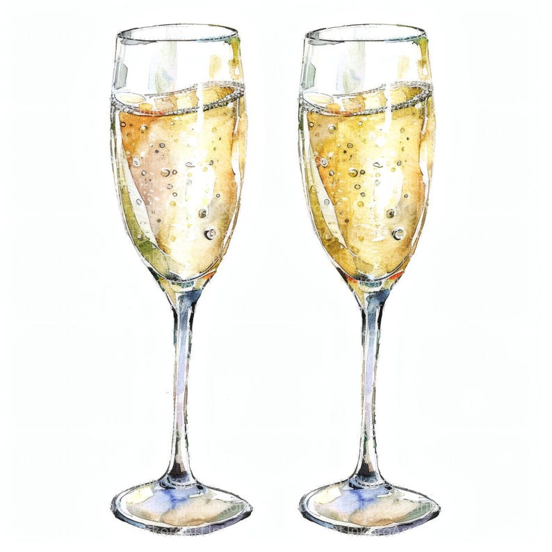 Watercolor Champagne Flutes Clipart: Sparkling Celebration Art (digital ...