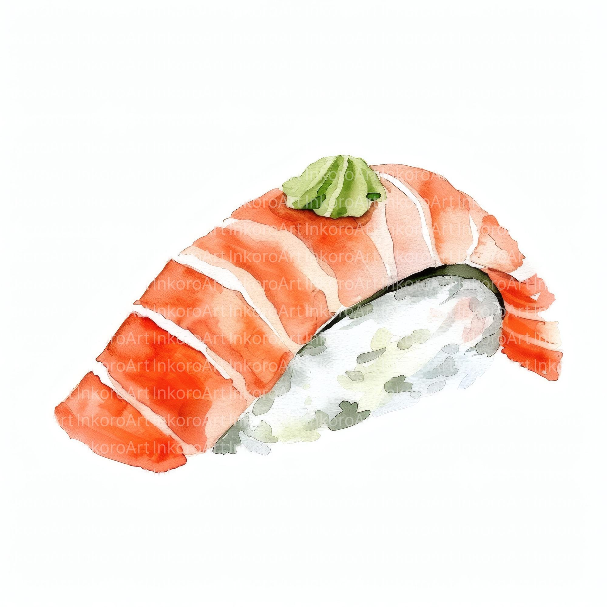 Watercolor Salmon Nigiri Clipart: Minimalist Japanese Food Art (digital ...