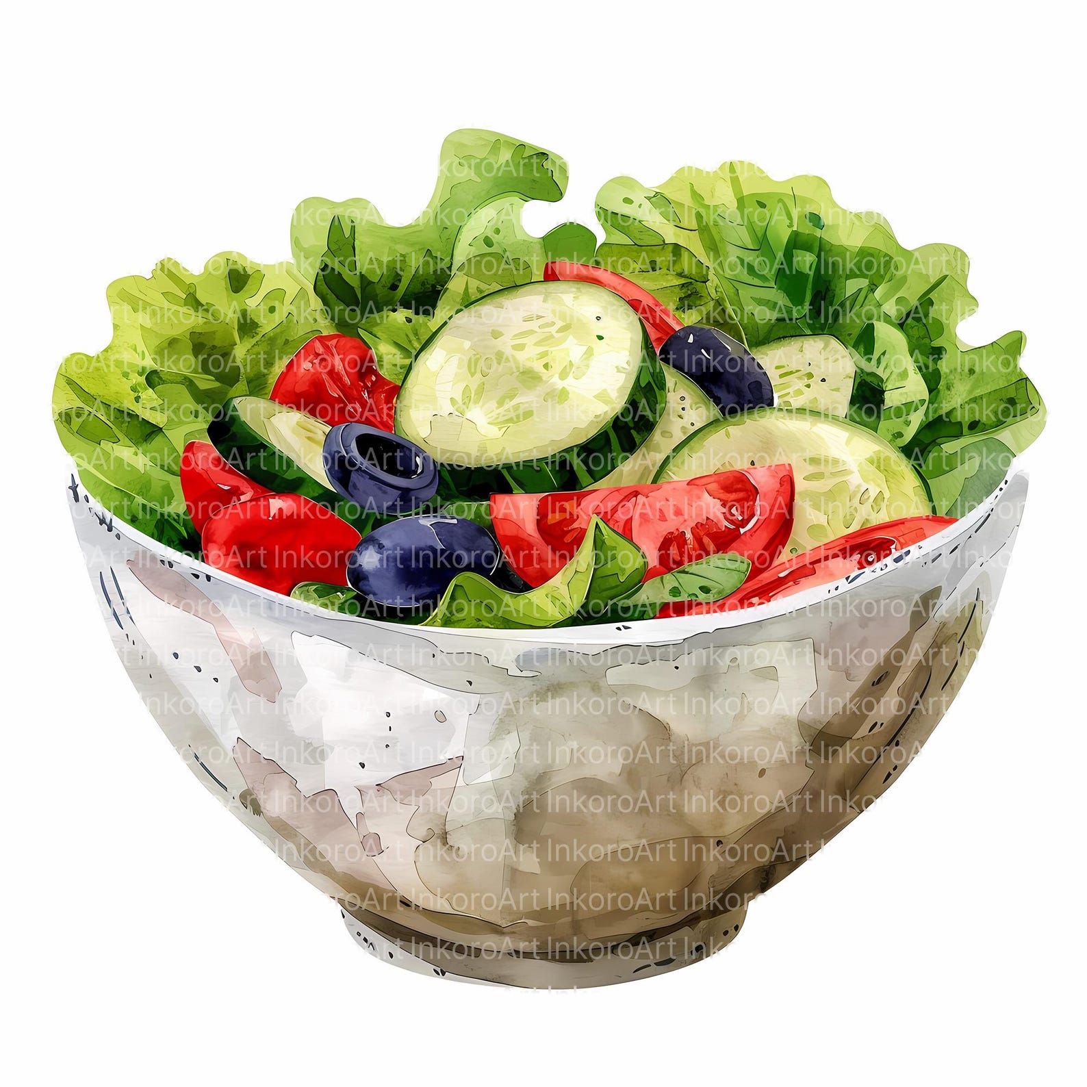 Watercolor Vegetable Salad Clipart | Lettuce, Tomato, Cucumber (digital ...