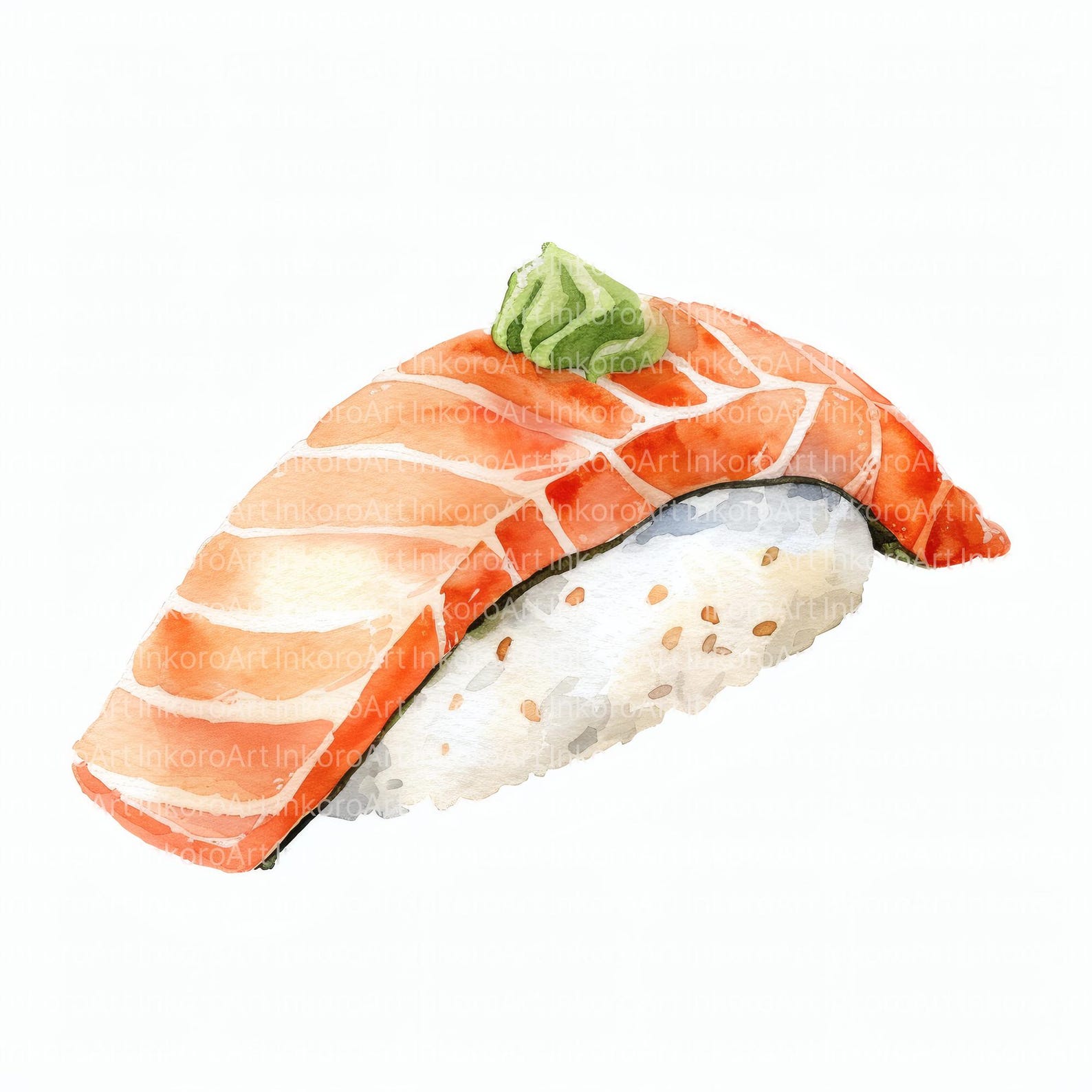 Watercolor Salmon Nigiri Clipart: Minimalist Japanese Food Art (digital ...