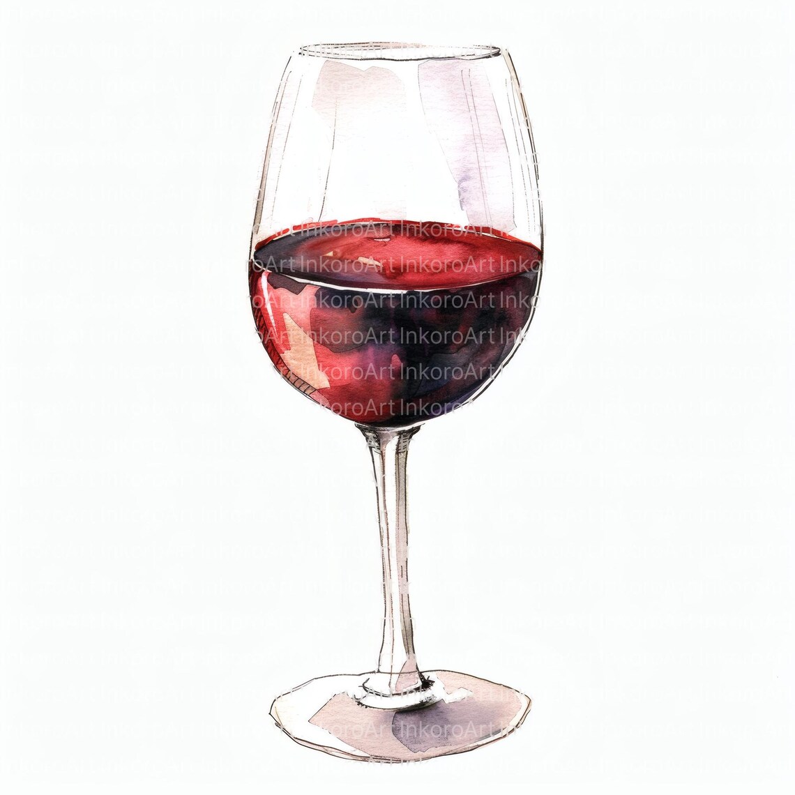 Watercolor Red Wine Clipart: Burgundy Glass & Bottle Art (digital ...