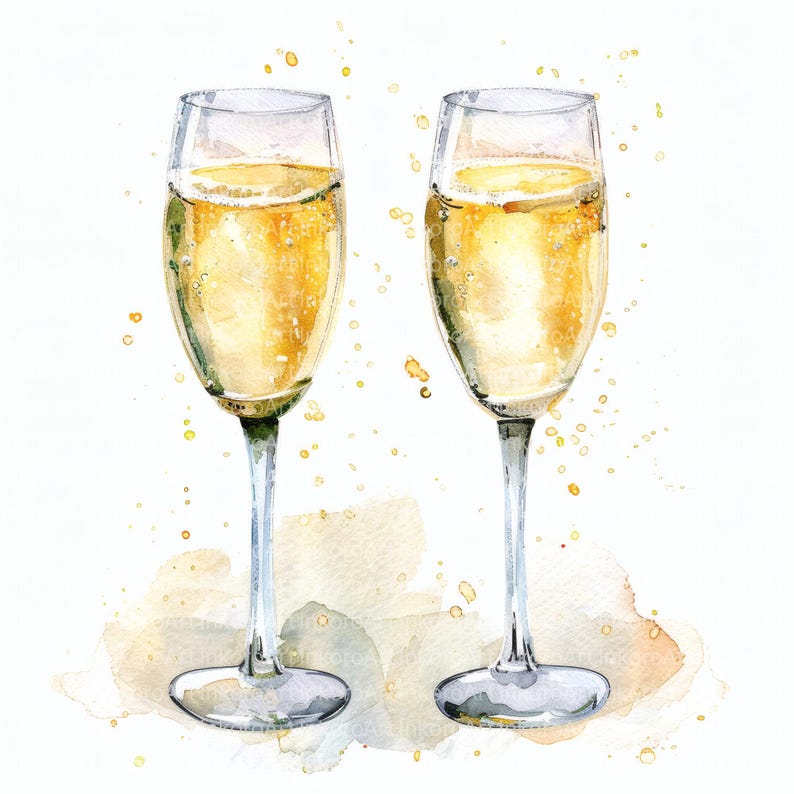 Watercolor Champagne Flutes Clipart: Sparkling Celebration Art (digital ...