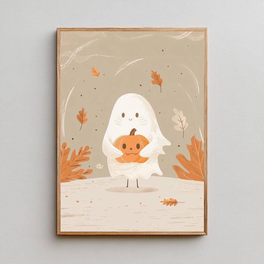Boho Ghost Halloween Poster | Terracotta Pumpkin Art Print | Minimal ...