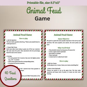 Animal Feud Game Printable: 40 Fun Survey Questions, Kids & Adults - Etsy
