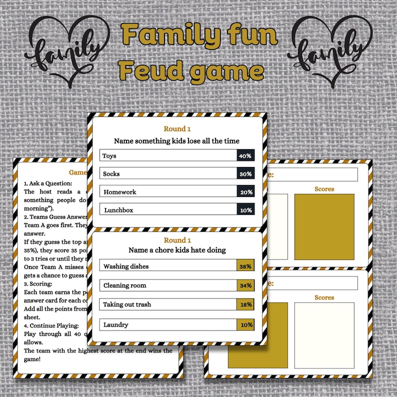 Family Feud Game | Printable Quiz, 38 Questions (digital Download ...