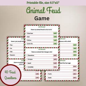 Animal Feud Game Printable: 40 Fun Survey Questions, Kids & Adults - Etsy