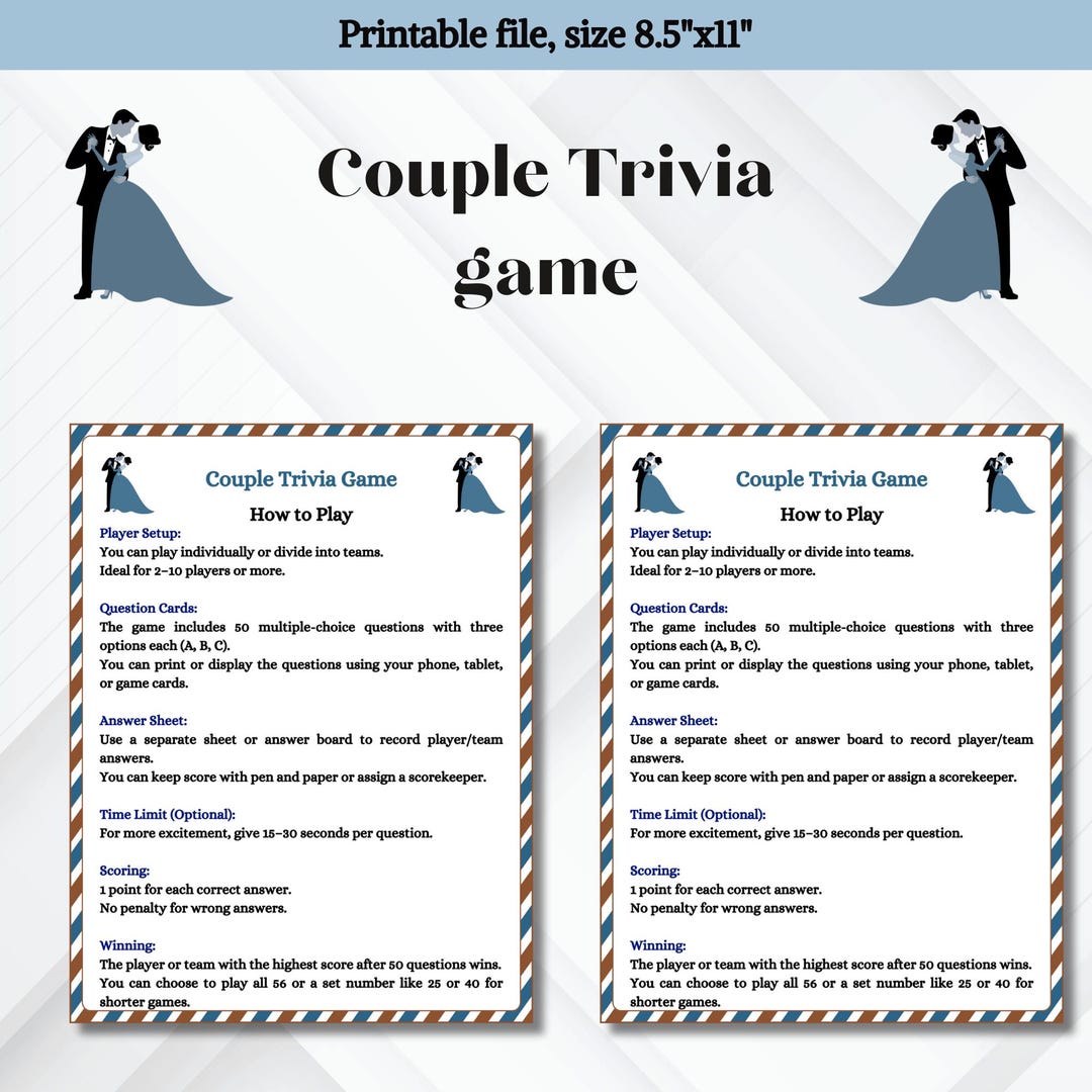 Couples Trivia Game: 50 Fun Questions for Date Night (printable PDF) - Etsy
