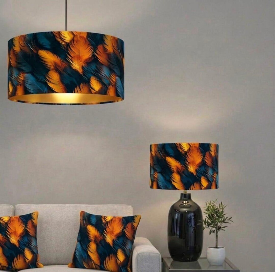 Handmade by Order Luxury Copper Brown Feathers Pattern on Velvet Drum ...