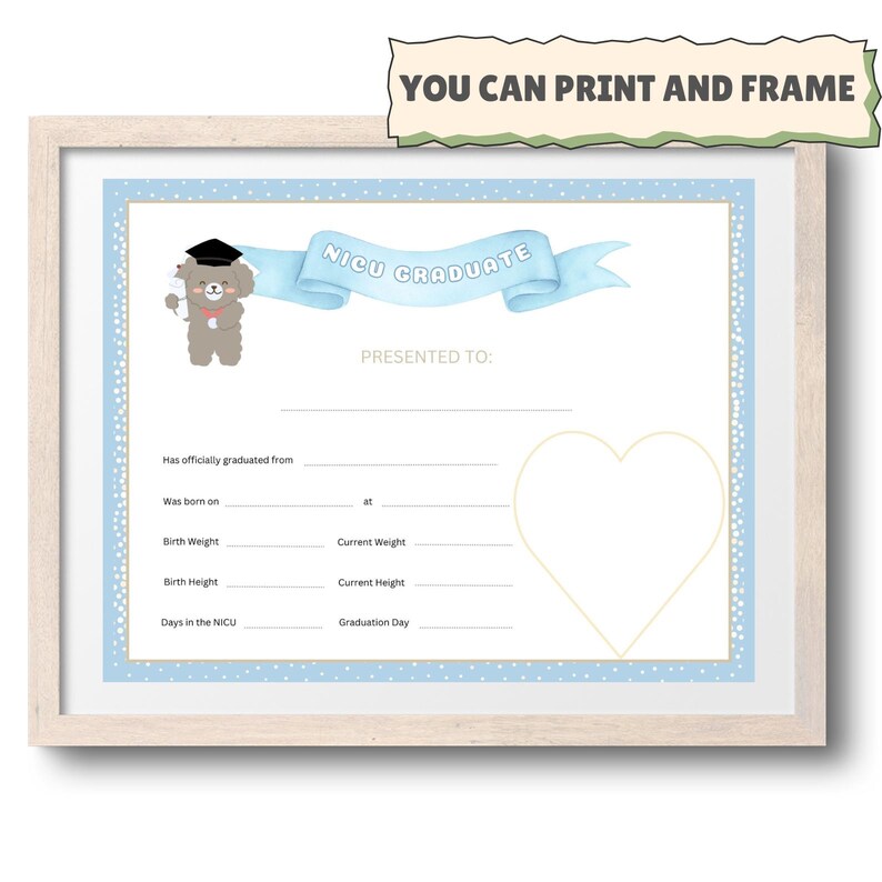 NICU Graduation Certificate – Digital Download PDF | 4 Colors: Green ...