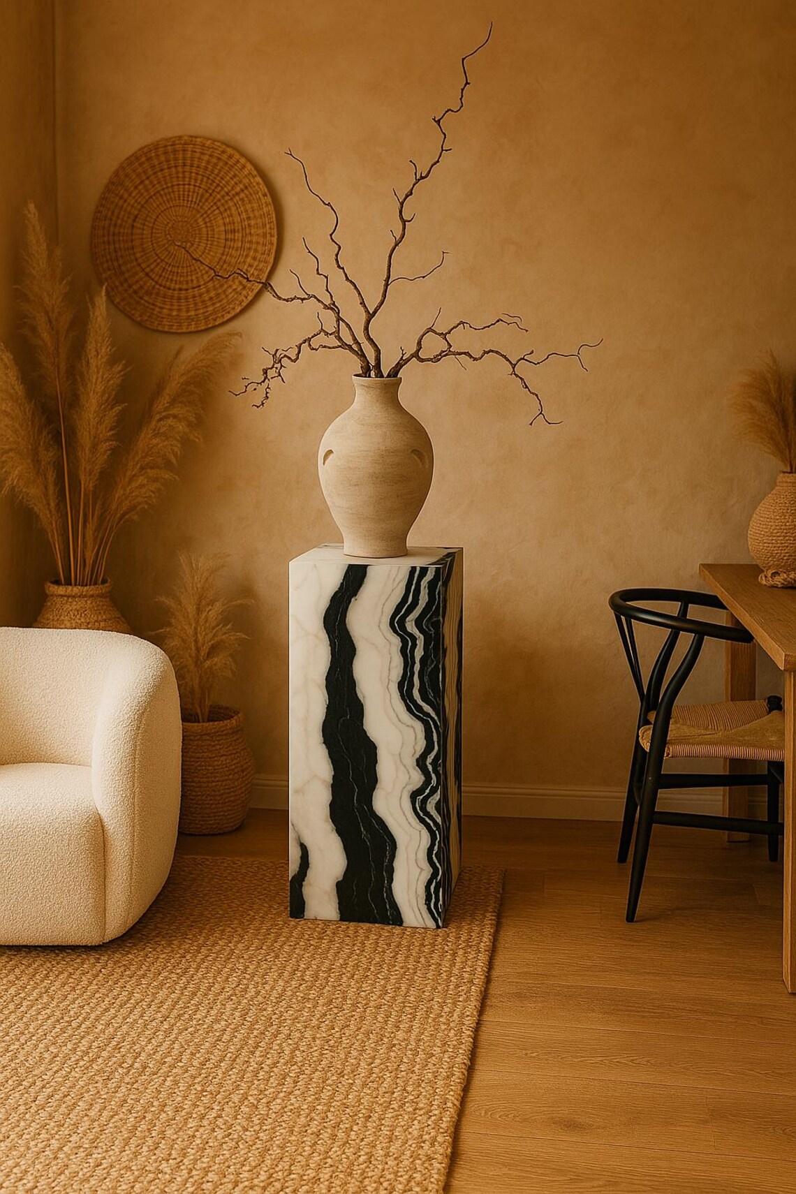 Modern Boho Pedestal Stand | Panda Stone Marble Display Column - Etsy