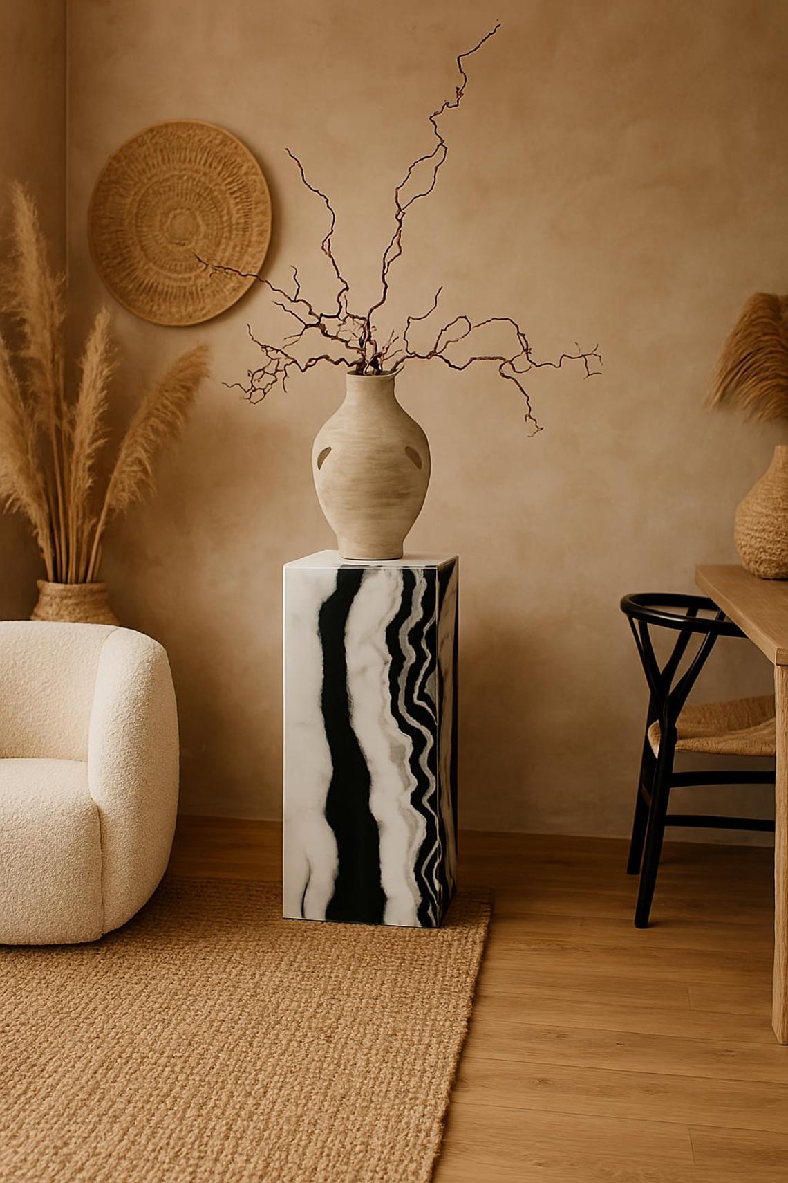 Modern Boho Pedestal Stand | Panda Stone Marble Display Column - Etsy