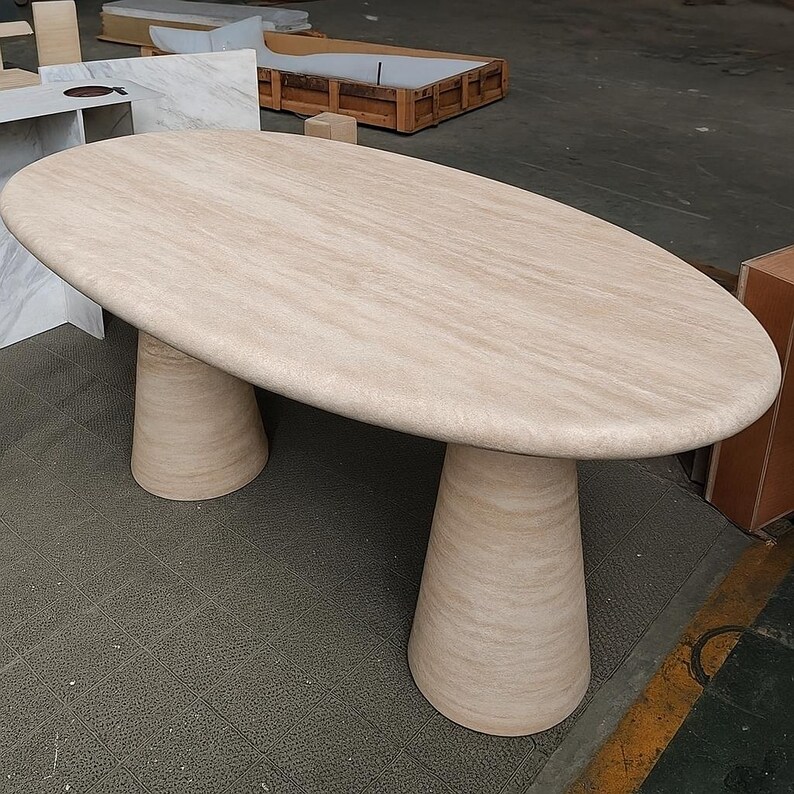 Handcrafted Travertine Stone Oval Table: Modern Sculptural Centerpiece ...