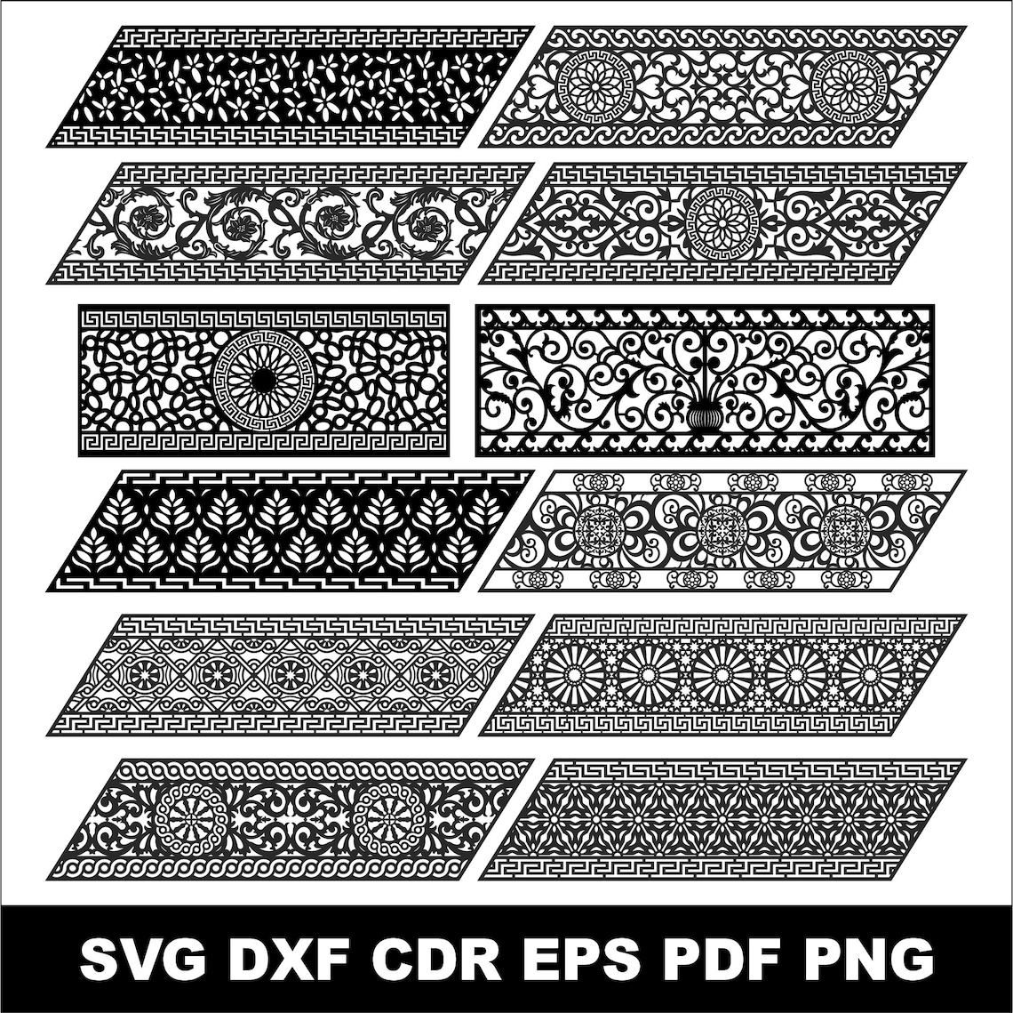 12 CNC Railing Panel SVG DXF Set01, Geometric a Floral Balcony ...
