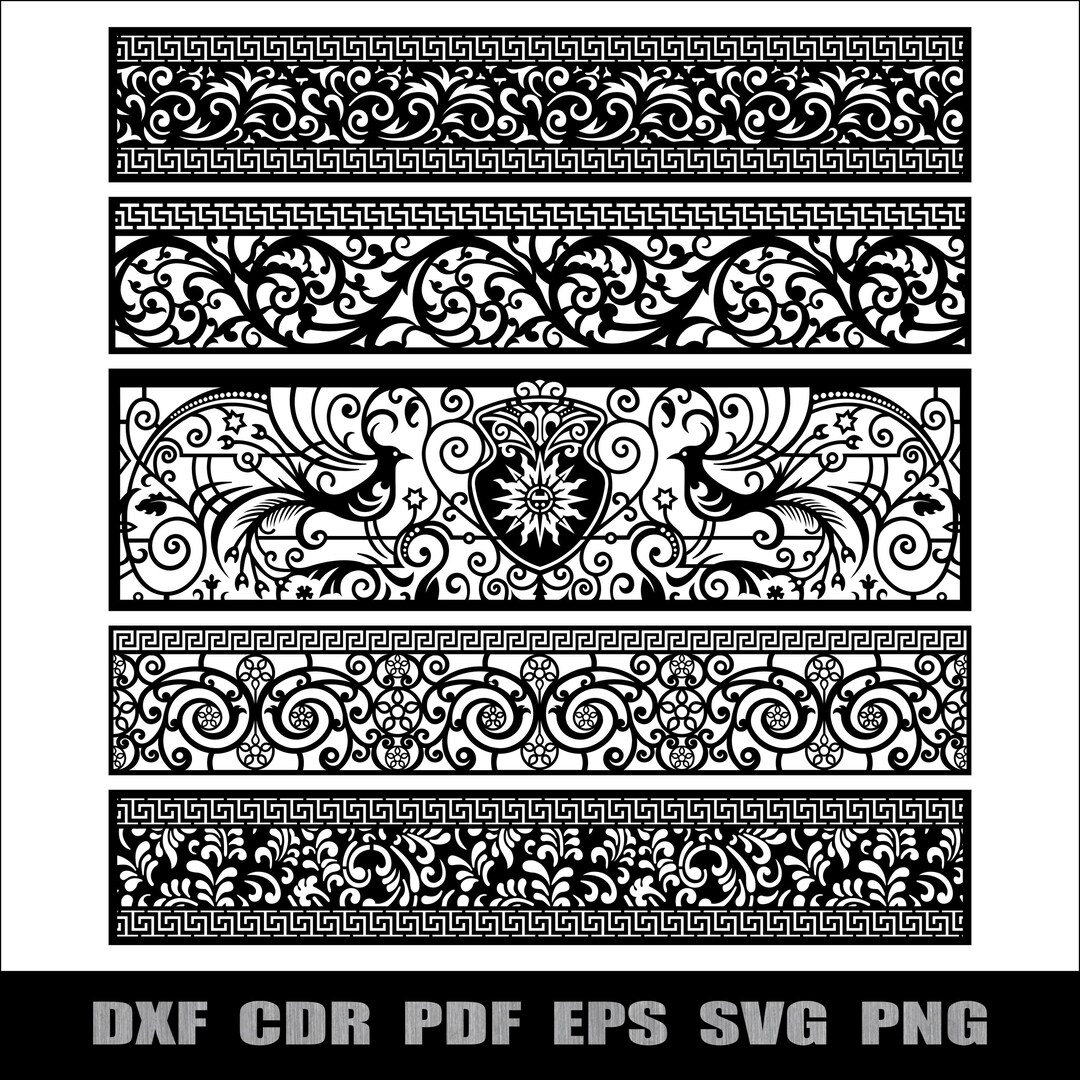 5 Premium Stairs Railing Panels Dxf S01 | Laser Cut Files | Metal Fence ...