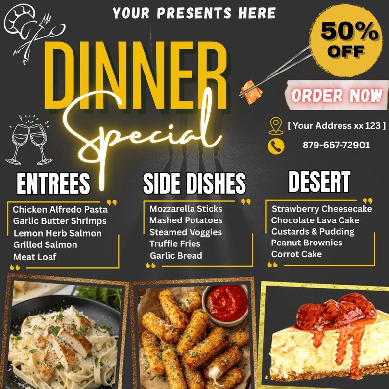Restaurant Dinner Menu | Printable Menu | Special Menu for Dinner ...