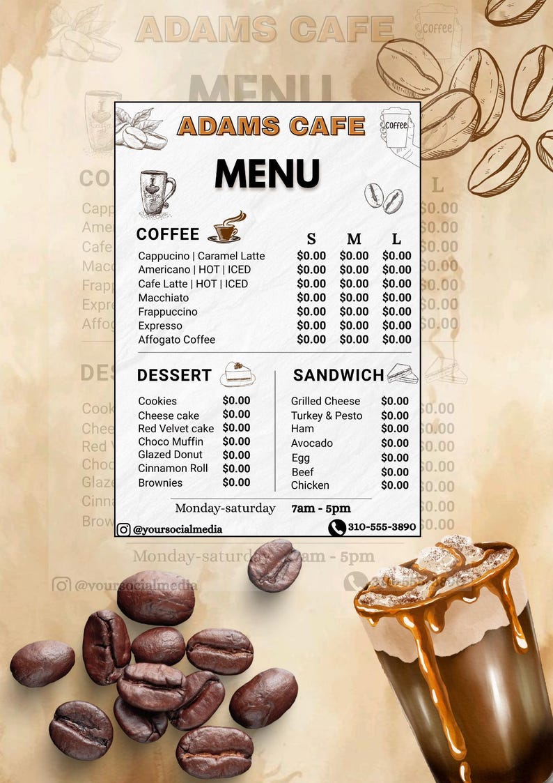 Luxury Cafe Menu, Coffee Shop Menu, Cafe Menu Flyer, Editable Menu ...