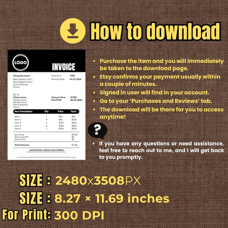 Invoice Template Printable Billing Template Business Invoice Form ...