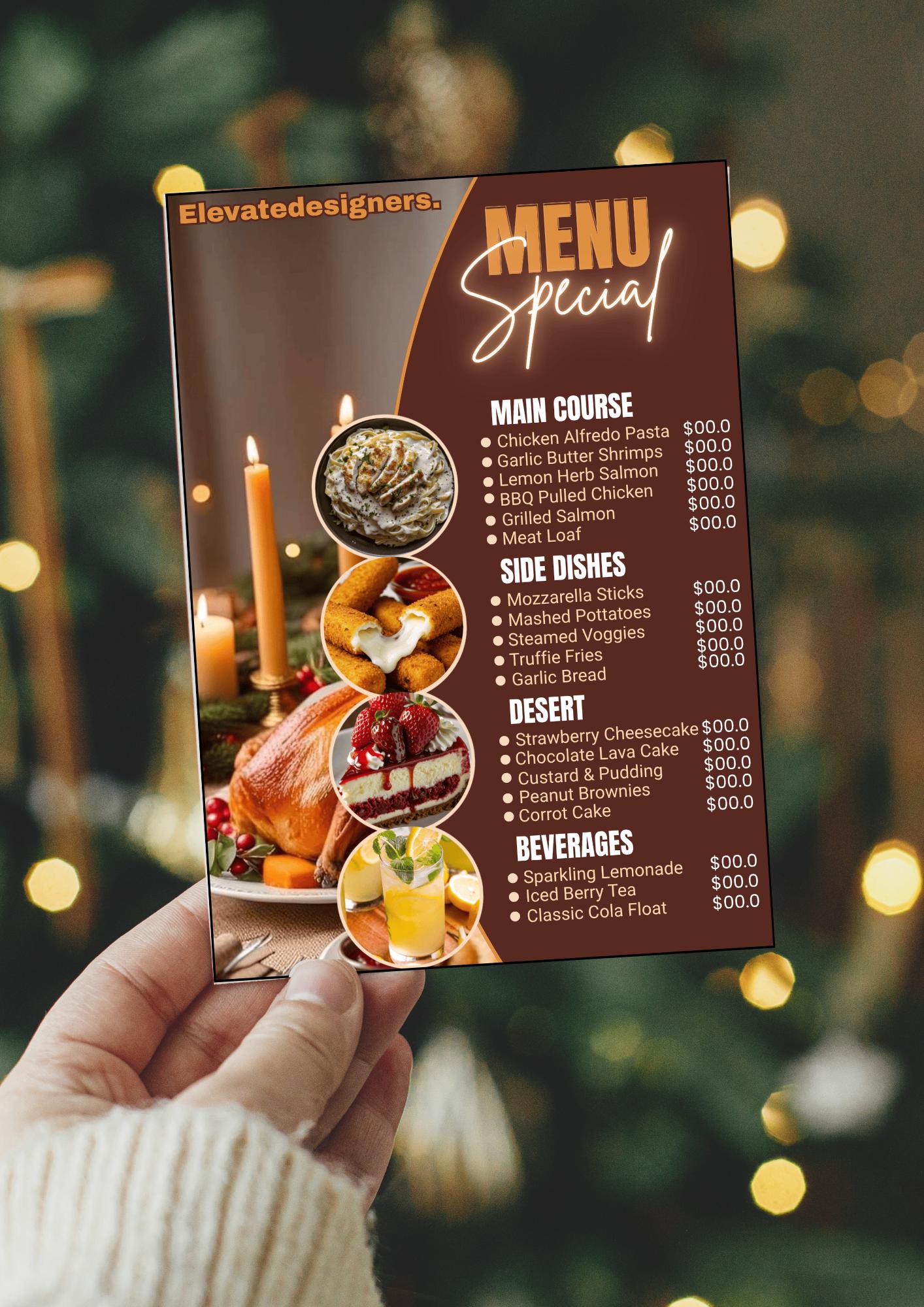 Restaurant Dinner Menu | Special Flyer for Food Truck | Wedding Bar ...