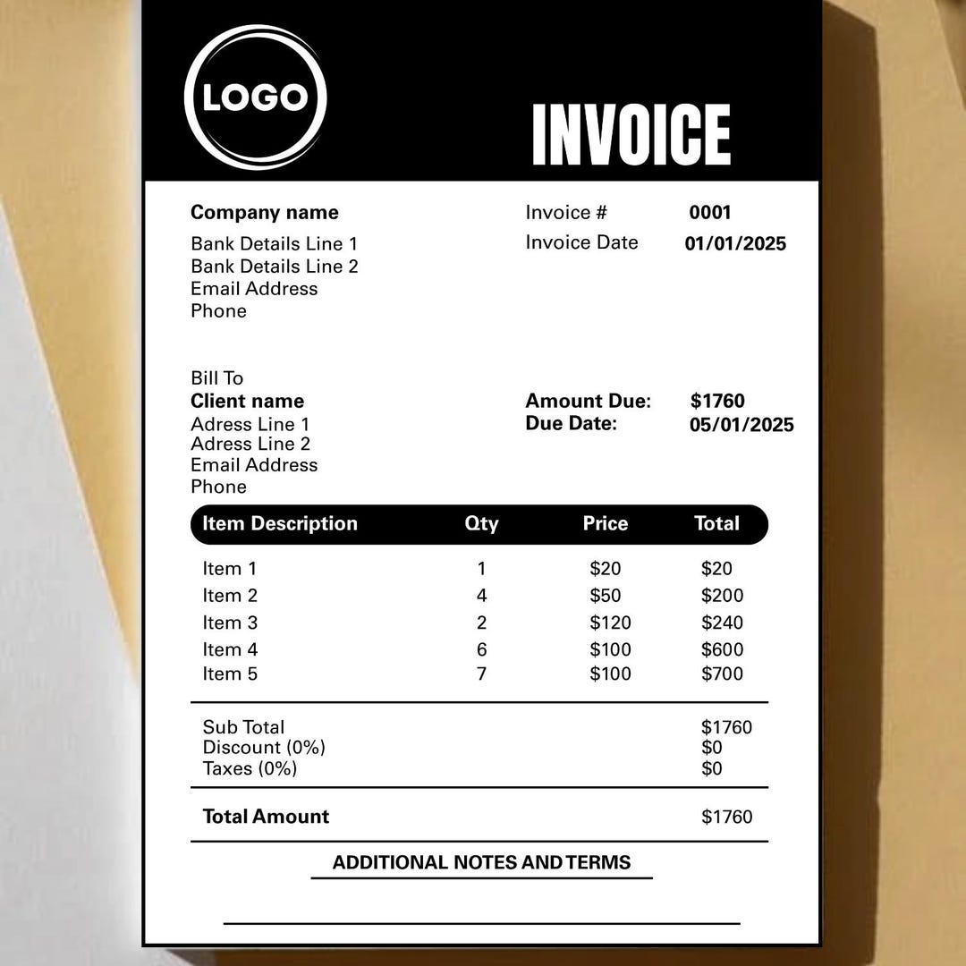 Invoice Template Printable Billing Template Business Invoice Form ...