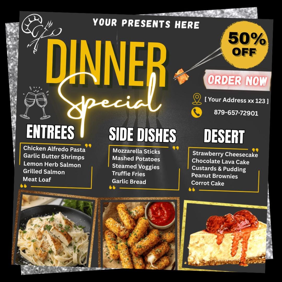 Restaurant Dinner Special Flyer Dinner Menu Flyer Dinner Special Flyer ...