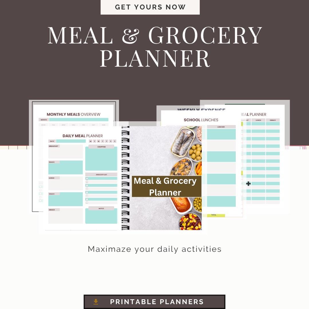 Printable Meal & Grocery Planner | Weekly, Monthly Organizer (digital ...