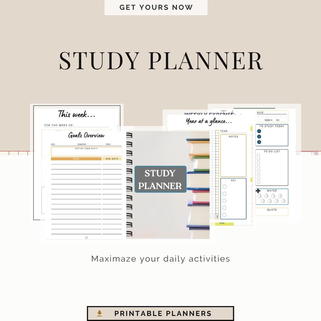 Study Planner | Printable Weekly and Monthly Study Schedule | Goal ...