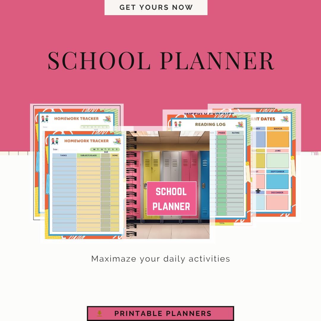 School Planner | Printable Homework Tracker Reading Log | School Year ...