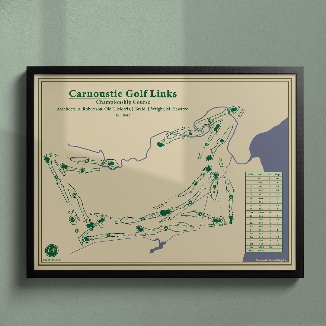 Carnoustie Golf Links - Championship Course Map Print: Vintage ...
