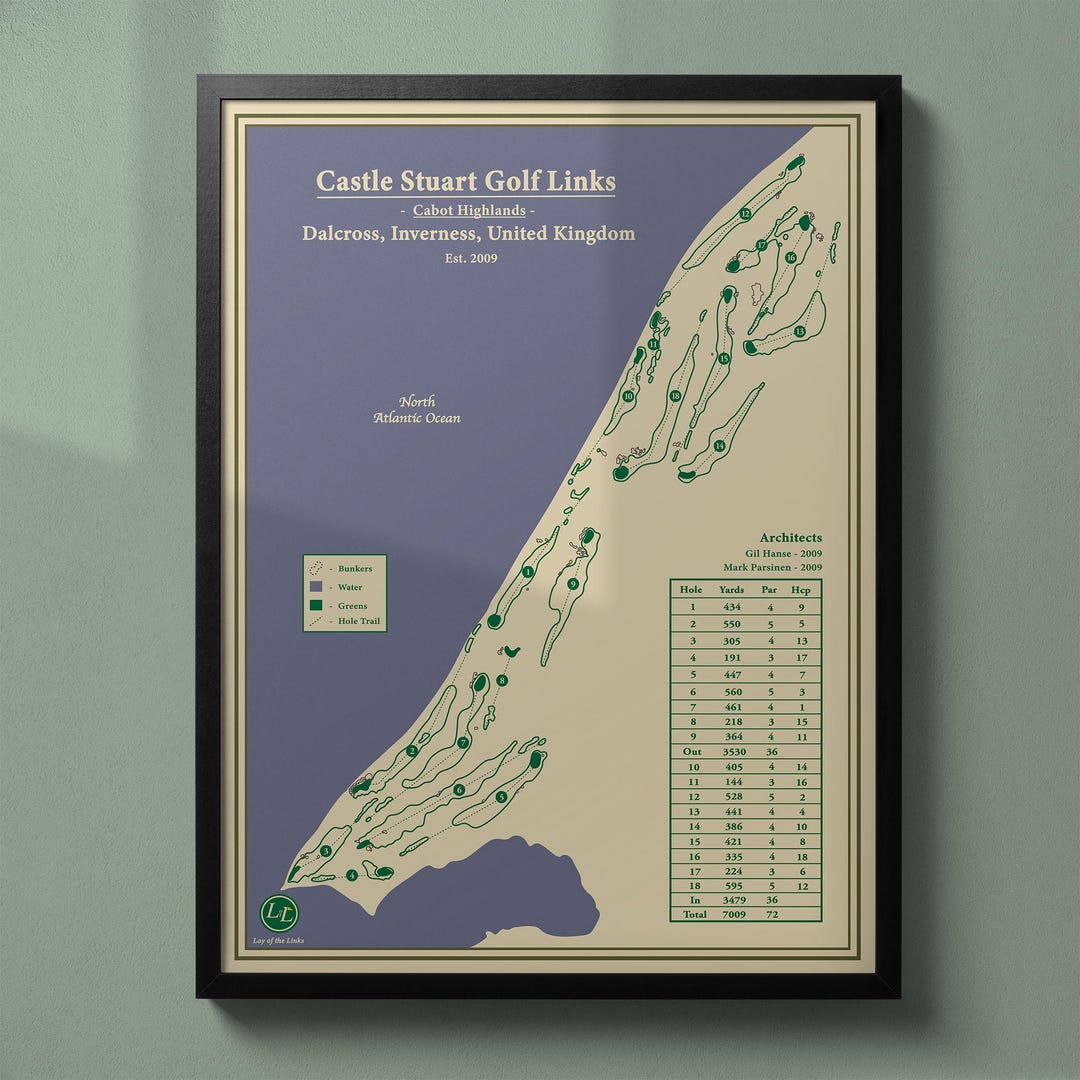 Castle Stuart Golf Links Course Map Print: Vintage Blueprint or Modern ...