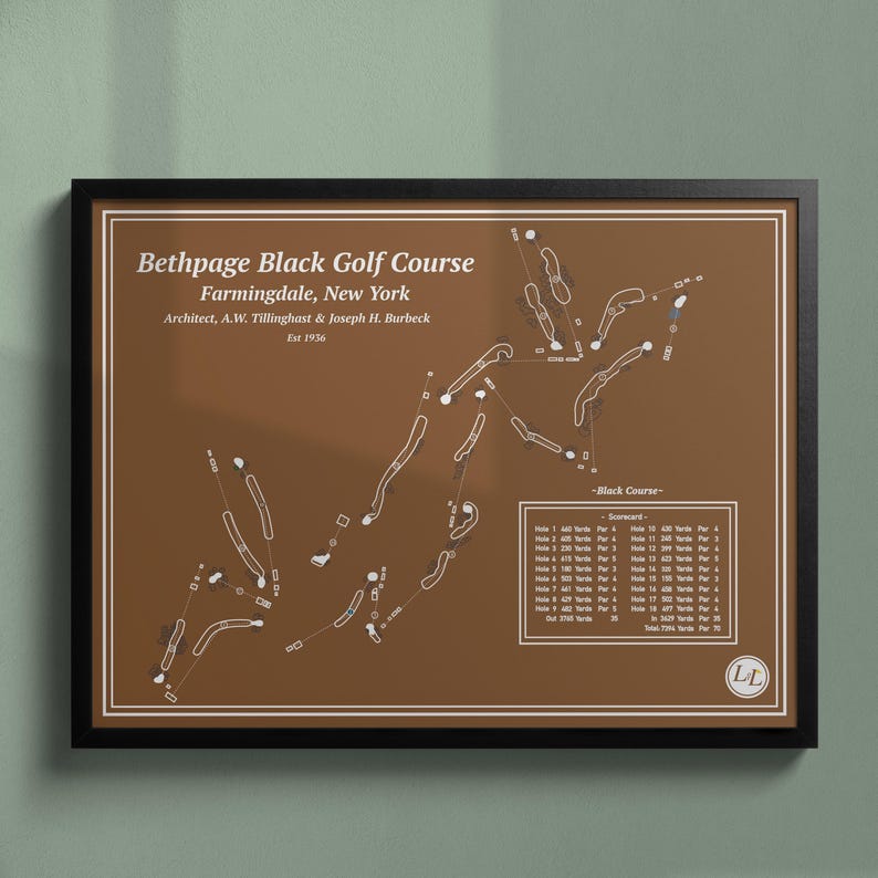 Bethpage Black Golf Course Map Art Print: Vintage Blueprint Style ...