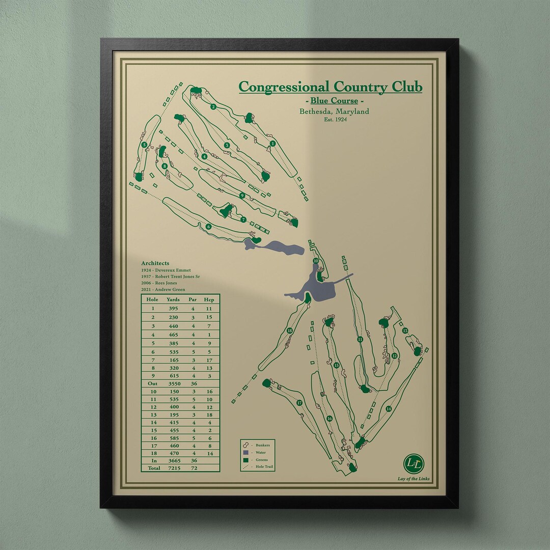 Congressional Country Club Course Map Print, Maryland: Vintage ...