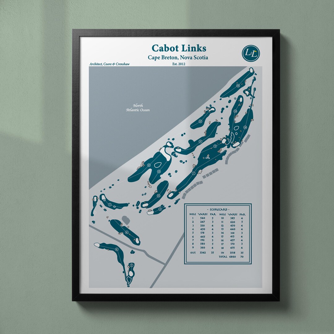 Cabot Links Course Map Print: Vintage Golf Blueprint Minimalistic Style ...