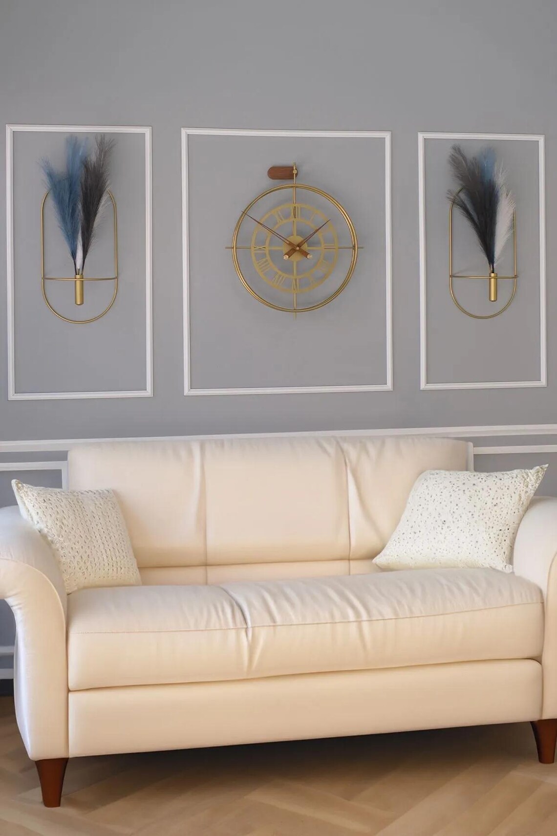 Gold Roman Numeral Wall Clock: Open Face Metal & Wood - Etsy