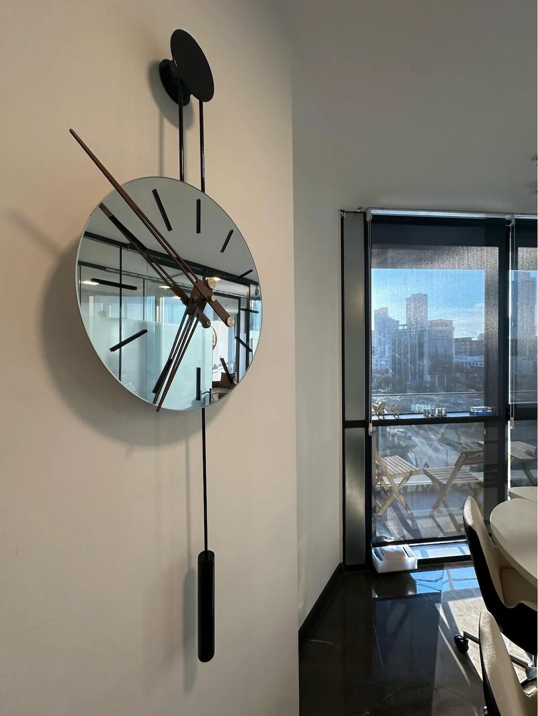 Mirror Wall Clock With Pendulum: Modern Minimalist Design, Silent ...