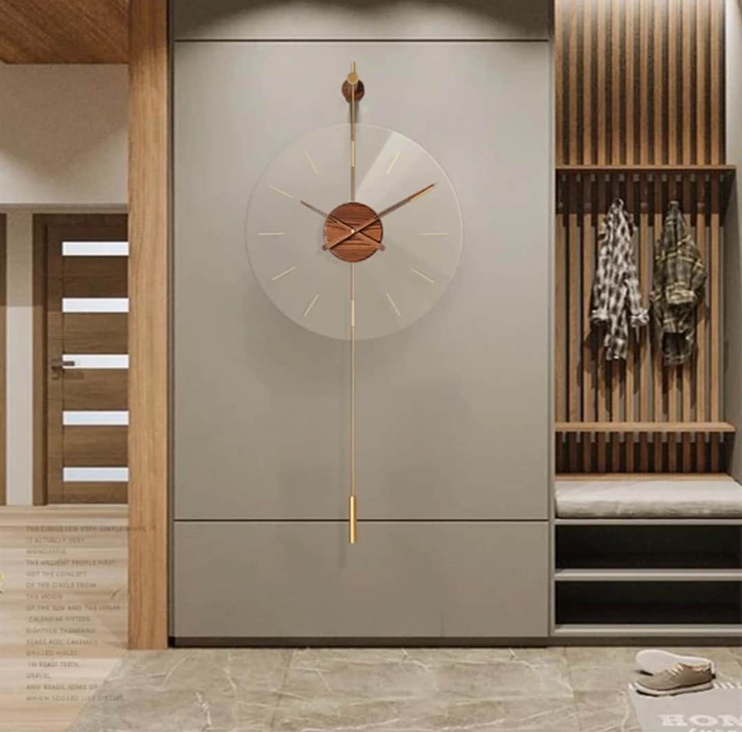Minimalist Transparent Wall Clock: Gold Accents & Wood Center - Etsy