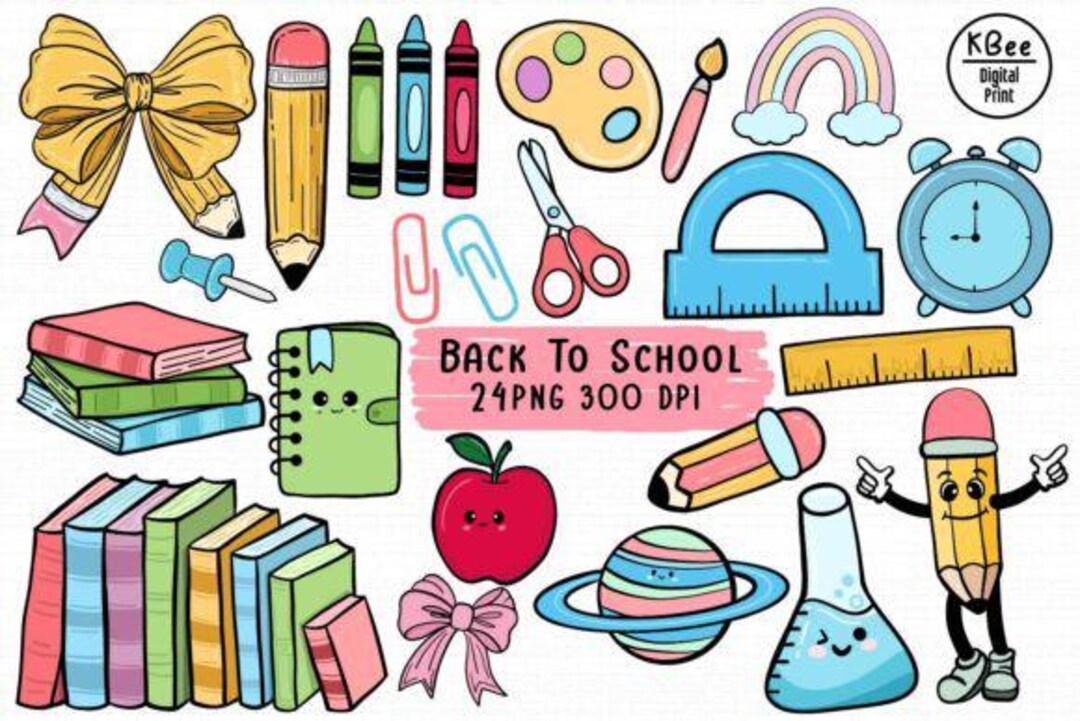 Retro School Supplies Clipart, Groovy PNG Bundle (digital Download) - Etsy
