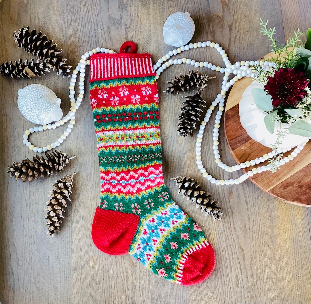 Fair Isle Christmas Stocking Knitting Pattern Pdf Download Colorful