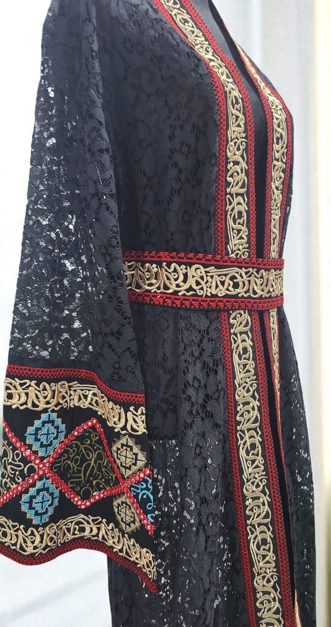 Black Arabic Embroidered Outer Cape | Elegant Modest Wear | Lace Open ...
