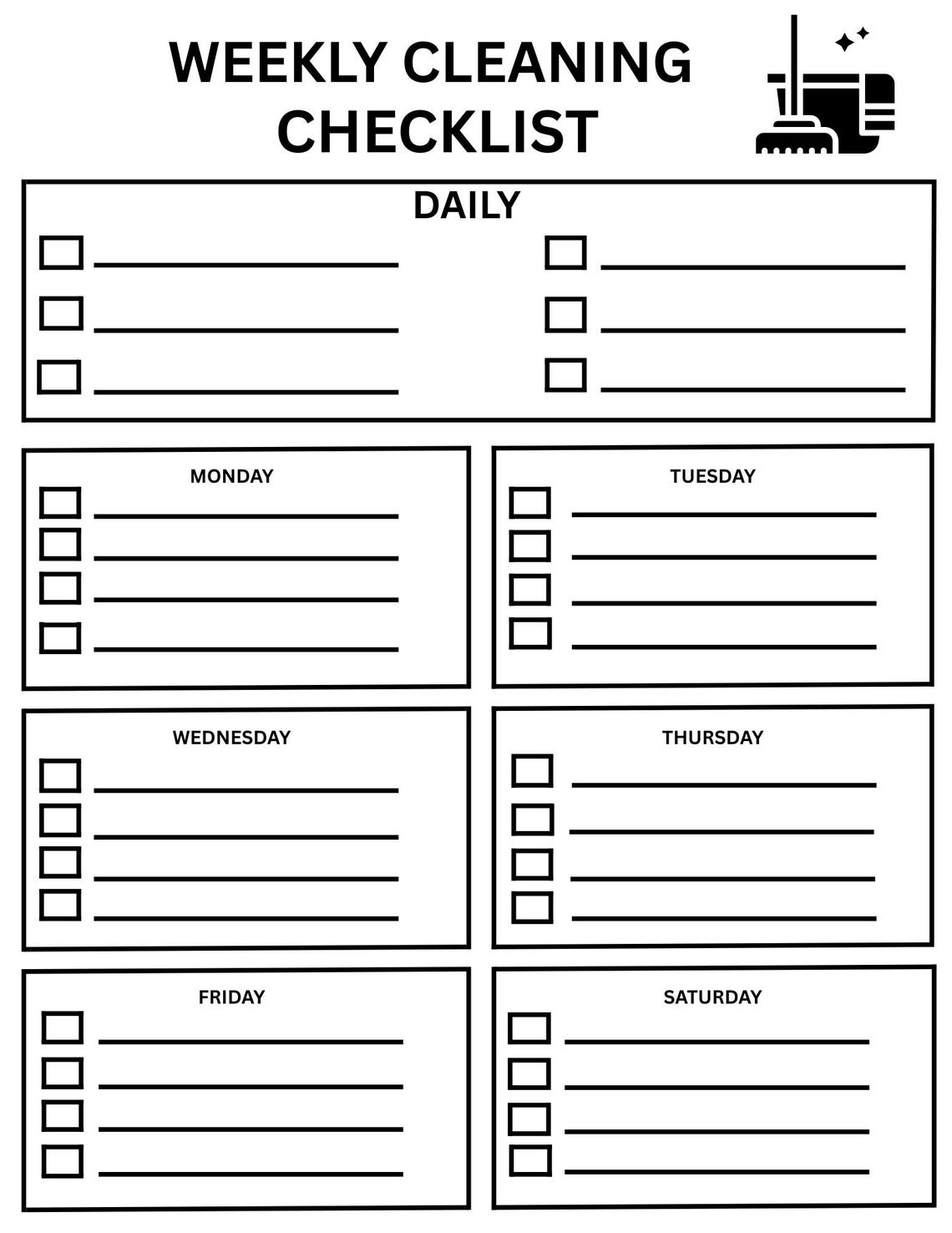 Weekly Cleaning Checklist | Printable Cleaning Planner PDF - Etsy