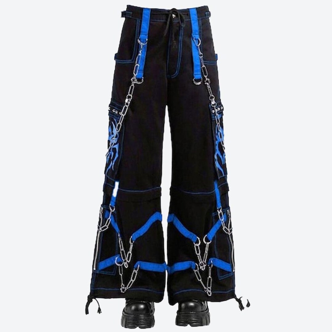 Handmade Gothic Black Cargo Pants – Wide-leg Streetwear With Chains ...