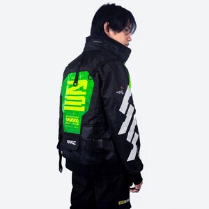 Cyberpunk Neon Techwear Jacket – Black & Green Tactical Outerwear for ...